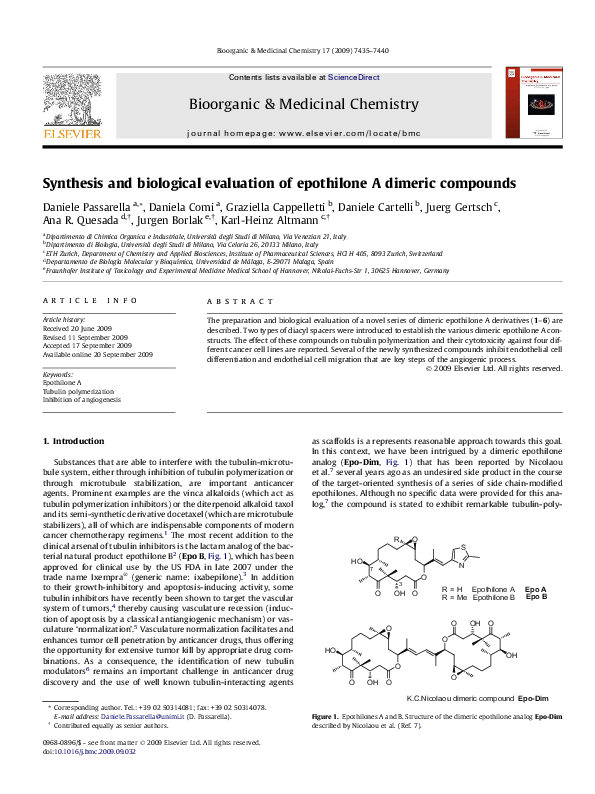 (PDF) Synthesis and biological evaluation of epothilone A dimeric compounds