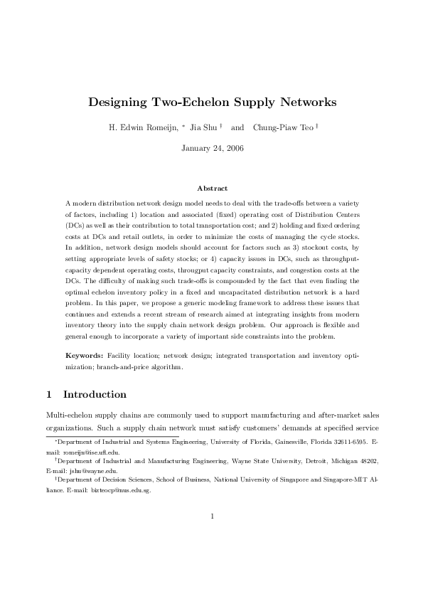 (PDF) Designing two-echelon supply networks
