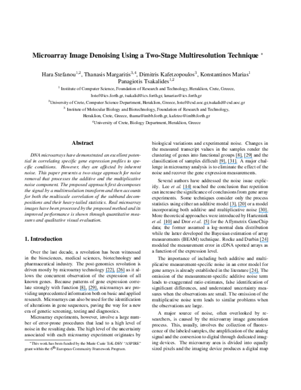 (PDF) Microarray image denoising using a two-stage multiresolution technique