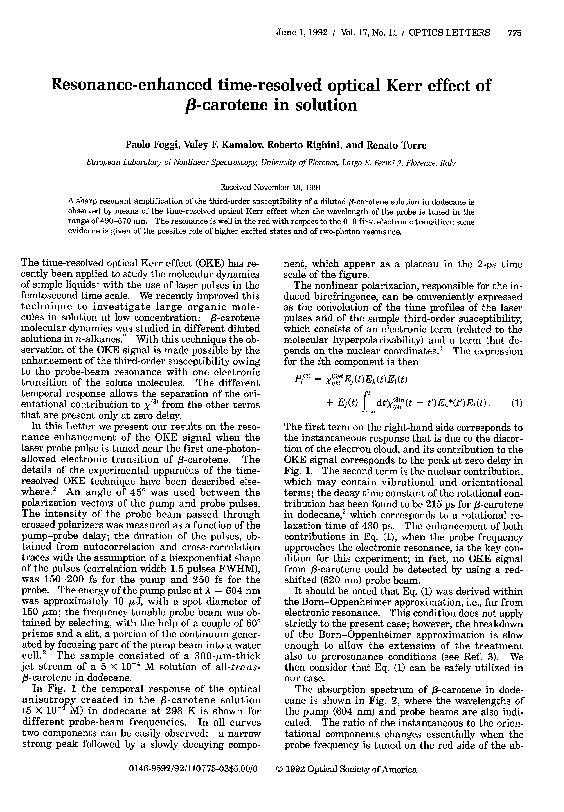 (PDF) Resonance-enhanced time-resolved optical Kerr effect of β ...