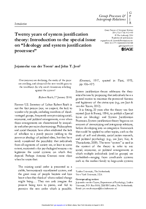 (PDF) Twenty years of system justification theory: Introduction to the ...