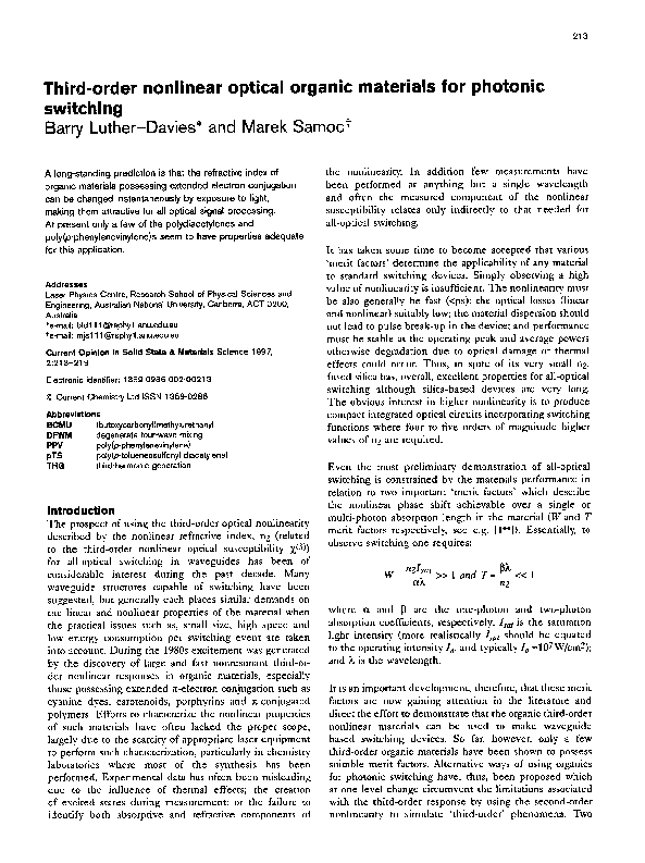(PDF) Third-order nonlinear optical organic materials for photonic switching