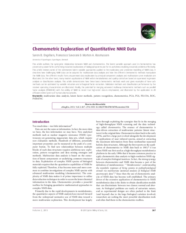 Pdf Chemometric Exploration Of Quantitative Nmr Data