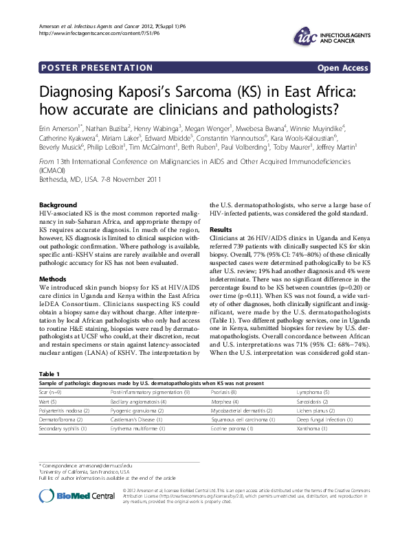 (PDF) Diagnosing Kaposi’s Sarcoma (KS) in East Africa: how accurate are clinicians and pathologists?