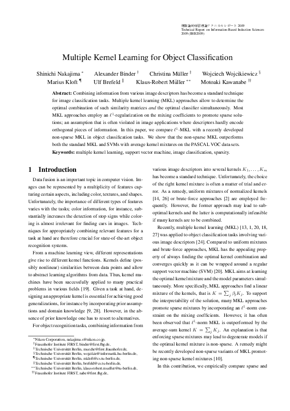 (PDF) Multiple Kernel Learning for Object Classification