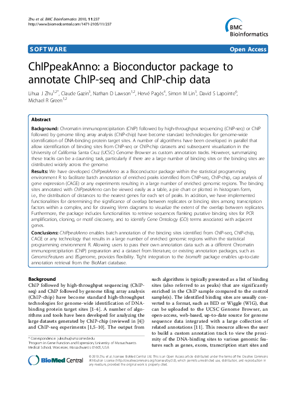 (PDF) ChIPpeakAnno: a Bioconductor package to annotate ChIP-seq and ChIP-chip data