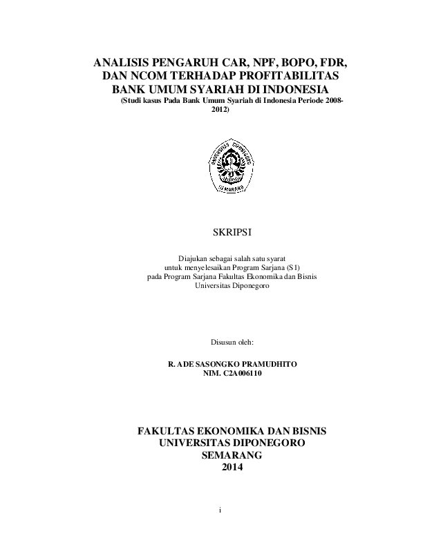 (PDF) ANALISIS PENGARUH CAR, NPF, BOPO, FDR, DAN NCOM TERHADAP PROFITABILITAS BANK UMUM SYARIAH ...