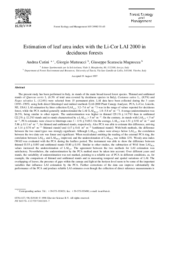 (PDF) Estimation of leaf area index with the Li-Cor LAI 2000 in deciduous forests