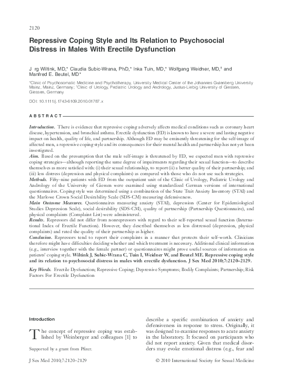 (PDF) Repressive Coping Style and Its Relation to Psychosocial Distress ...