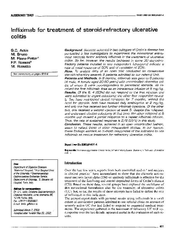 (PDF) Infliximab for treatment of steroid-refractory ulcerative colitis