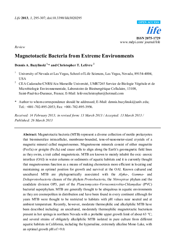 (PDF) Magnetotactic bacteria from extreme environments