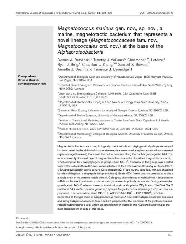 (PDF) Magnetococcus marinus gen. nov., sp. nov., a marine ...