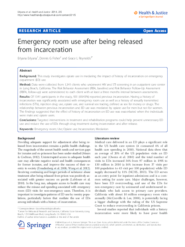 (PDF) Emergency room use after being released from incarceration