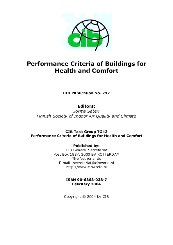 (PDF) Performance Criteria of Buildings for Health and Comfort CIB Task ...