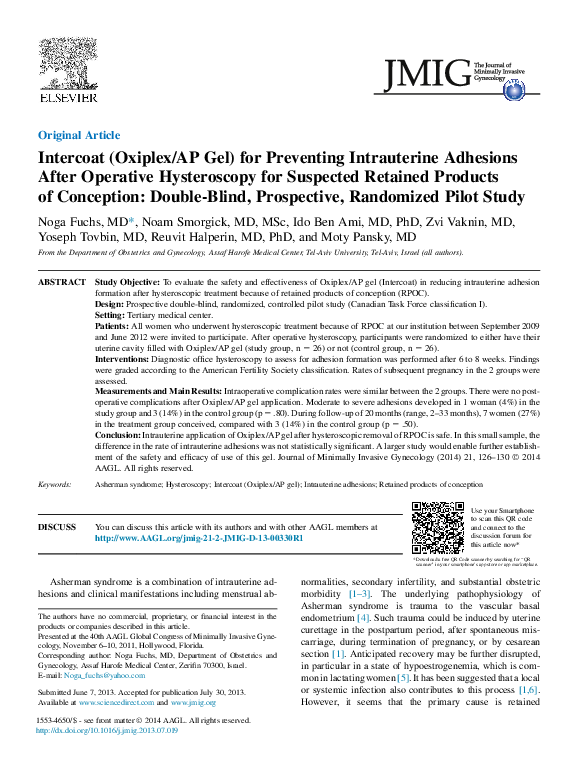 (PDF) Intercoat (Oxiplex/AP Gel) for Preventing Intrauterine Adhesions ...
