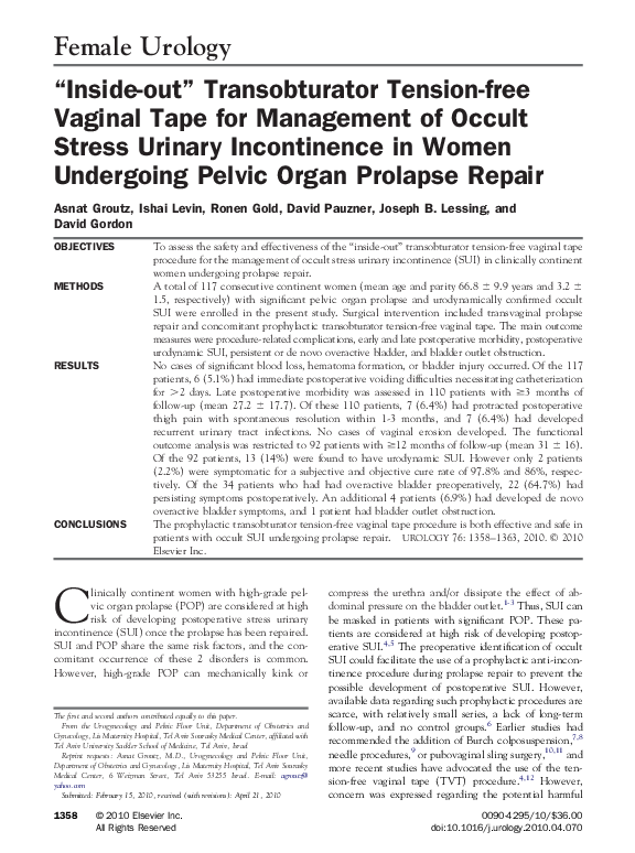 (PDF) “Inside-out” Transobturator Tension-free Vaginal Tape for ...