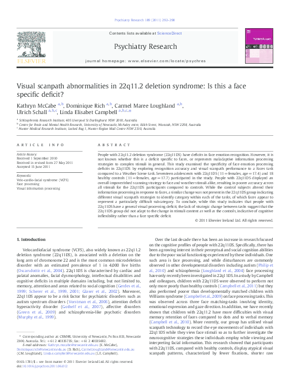(PDF) Visual scanpath abnormalities in 22q11.2 deletion syndrome: Is this a face specific deficit?
