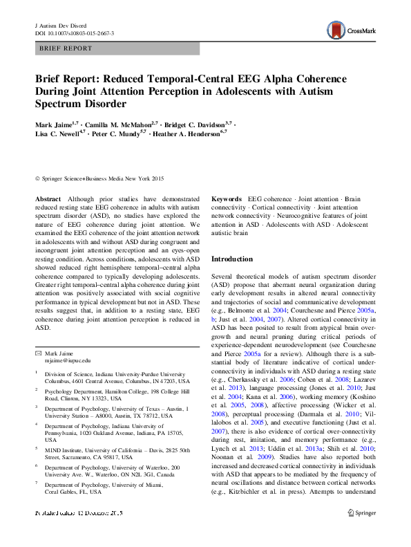 (PDF) Brief Report: Reduced Temporal-Central EEG Alpha Coherence During ...