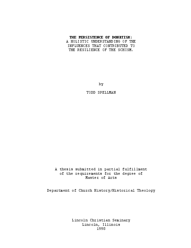 (PDF) The persistence of Donatism: a holistic understanding of the ...