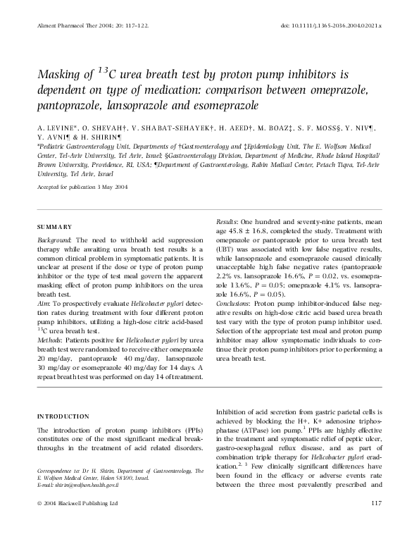(PDF) Masking of 13C urea breath test by proton pump inhibitors is ...