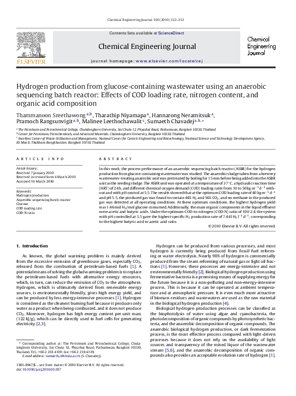 (PDF) Hydrogen production from glucose-containing wastewater using an ...