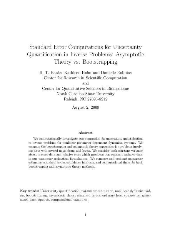 (PDF) Standard error computations for uncertainty quantification in inverse problems: Asymptotic ...