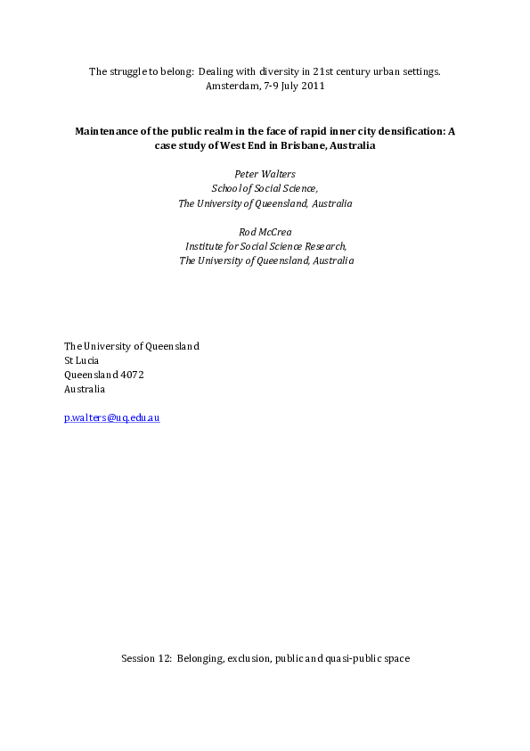 (PDF) Maintenance of the public realm in the face of rapid inner city ...