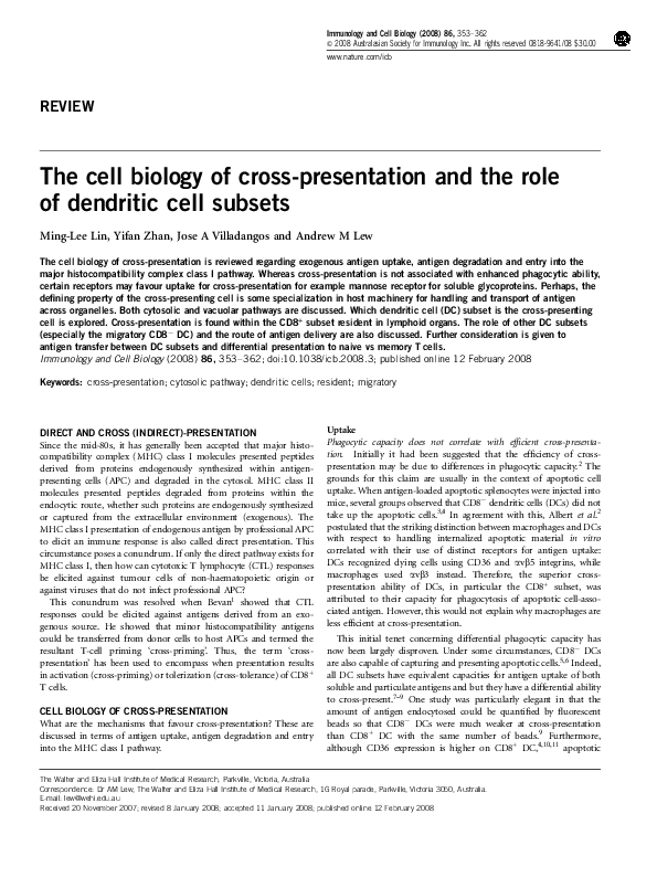 (PDF) The cell biology of cross-presentation and the role of dendritic ...