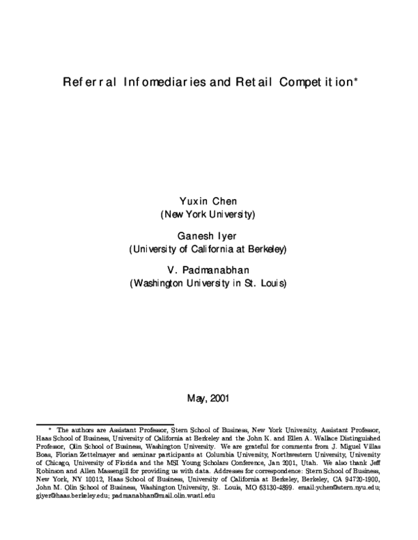 (PDF) Referral Infomediaries and Retail Competition