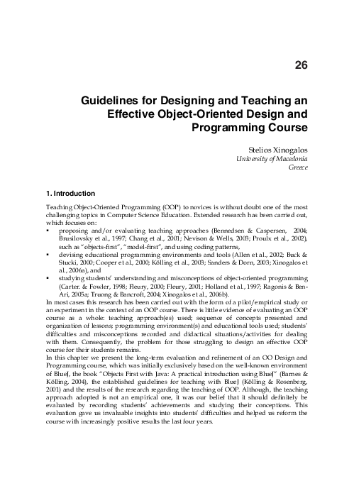 Pdf Guidelines For Designing And Teaching An Effective Object Oriented Design And Programming