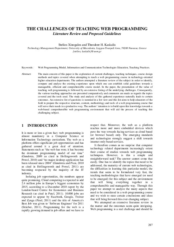 (PDF) The Challenges of Teaching Web Programming: Literature Review and ...