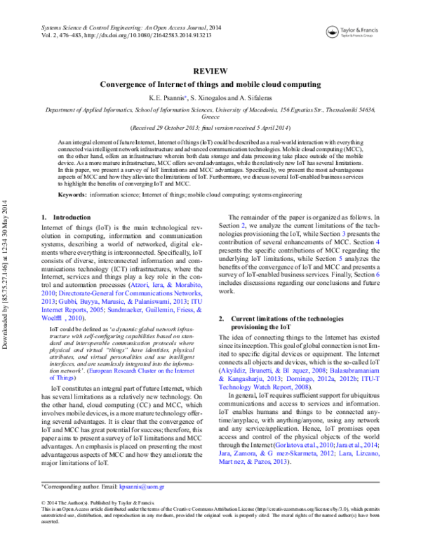 (PDF) Convergence of Internet of things and mobile cloud computing