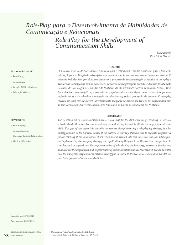 (PDF) Role-Play para o Desenvolvimento de Habilidades de Comunicação e ...