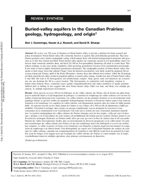 (PDF) Buried-valley aquifers in the Canadian prairies: Geology ...