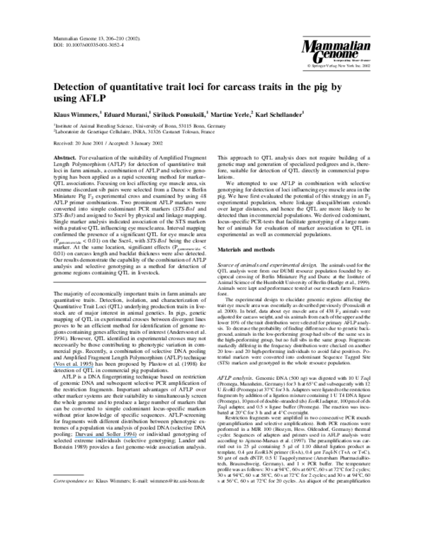 Pdf Detection Of Quantitative Trait Loci For Carcass Traits In The