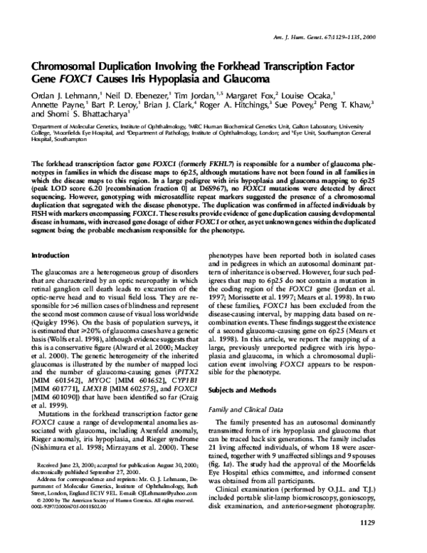(PDF) Chromosomal Duplication Involving the Forkhead Transcription ...