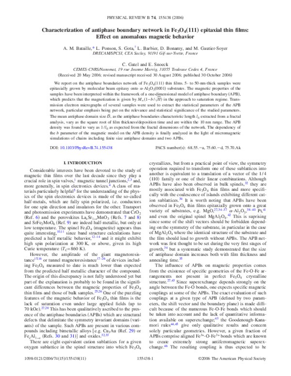 (PDF) Characterization of antiphase boundary network in Fe3O4(111 ...