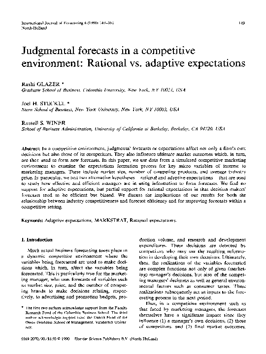 (PDF) Judgmental forecasts in a competitive environment: Rational vs ...