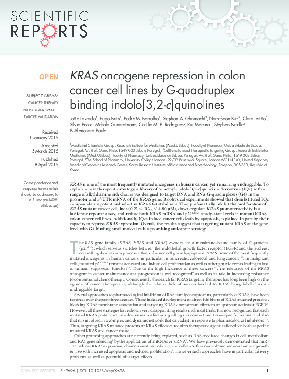 (PDF) KRAS oncogene repression in colon cancer cell lines by G ...