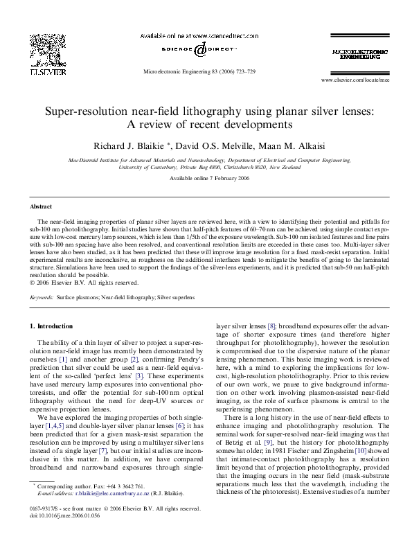 (PDF) Super-resolution near-field lithography using planar silver ...