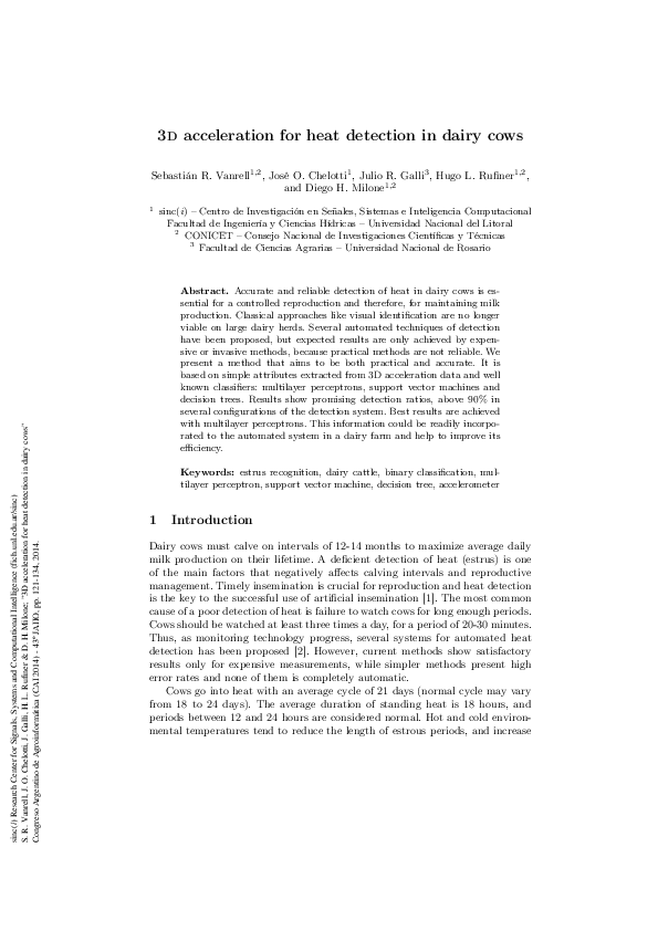 (PDF) 3D Acceleration for Heat Detection in Dairy Cows