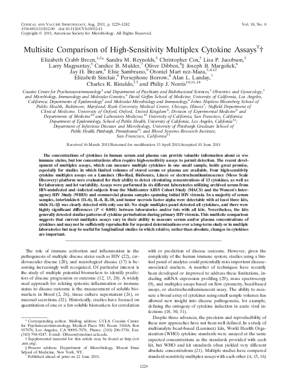 (PDF) Multisite Comparison of High-Sensitivity Multiplex Cytokine Assays