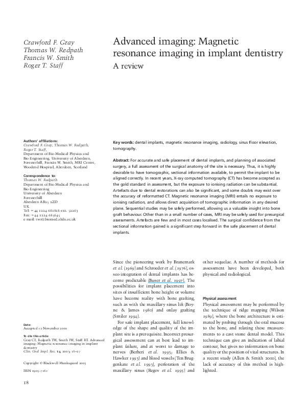 (PDF) Advanced imaging: Magnetic resonance imaging in implant dentistry ...