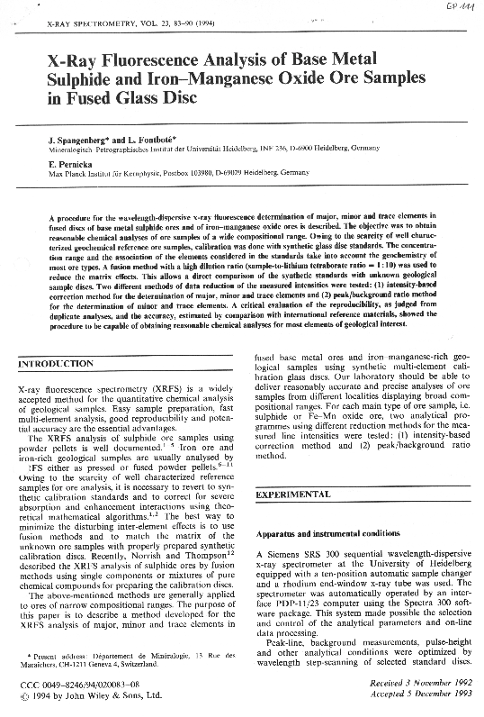 (PDF) X-Ray fluorescence analysis of base metal sulphide and iron ...
