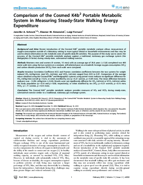 (PDF) Comparison of the Cosmed K4b2 Portable Metabolic System in ...