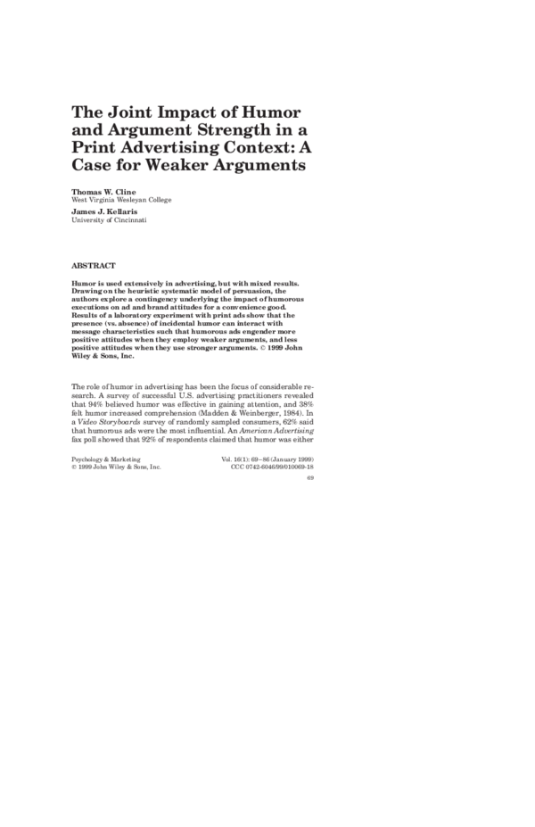 (PDF) The joint impact of humor and argument strength in a print ...