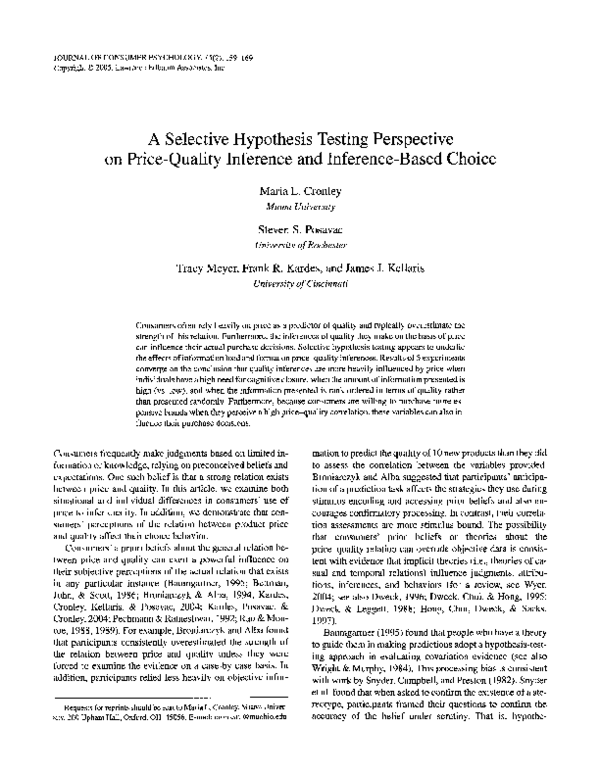 Pdf A Selective Hypothesis Testing Perspective On Price Quality 6639