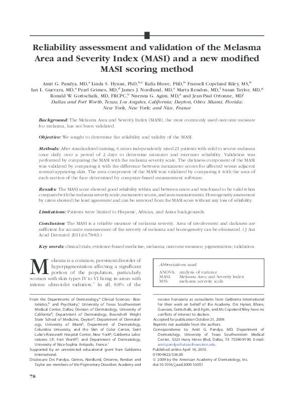 (PDF) Reliability assessment and validation of the Melasma Area and ...