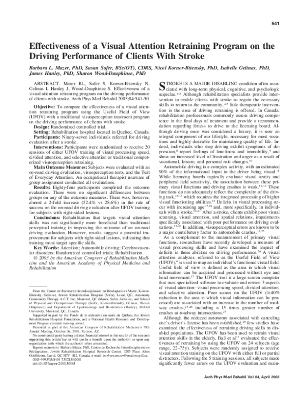 (PDF) Effectiveness of a visual attention retraining program on the ...