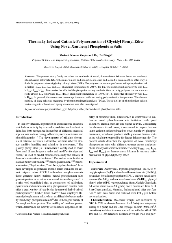 (PDF) Thermally induced cationic polymerization of glycidyl phenyl ...